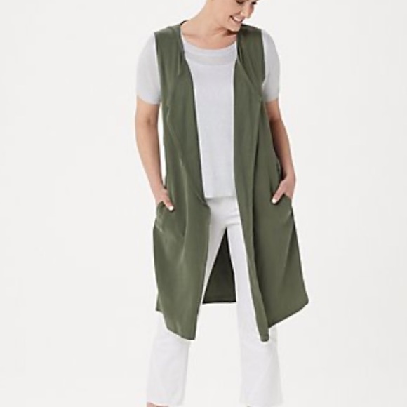 Tops | Olive Green Womens Open Vest Duster | Poshmark
